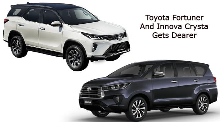 Toyota Fortuner And Innova Crysta Gets Dearer - New Vs Old Price