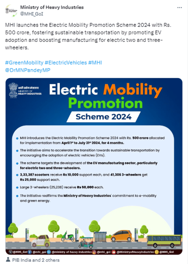 Electric Mobility Promotion Scheme 2024 Provides A Benefit Of Rs 10,000 ...
